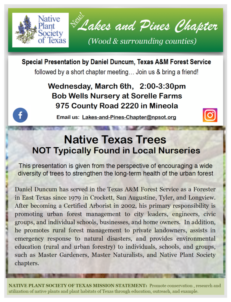March 6 Lakes & Pines Chapter Meeting - "Native Trees" - Native Plant ...