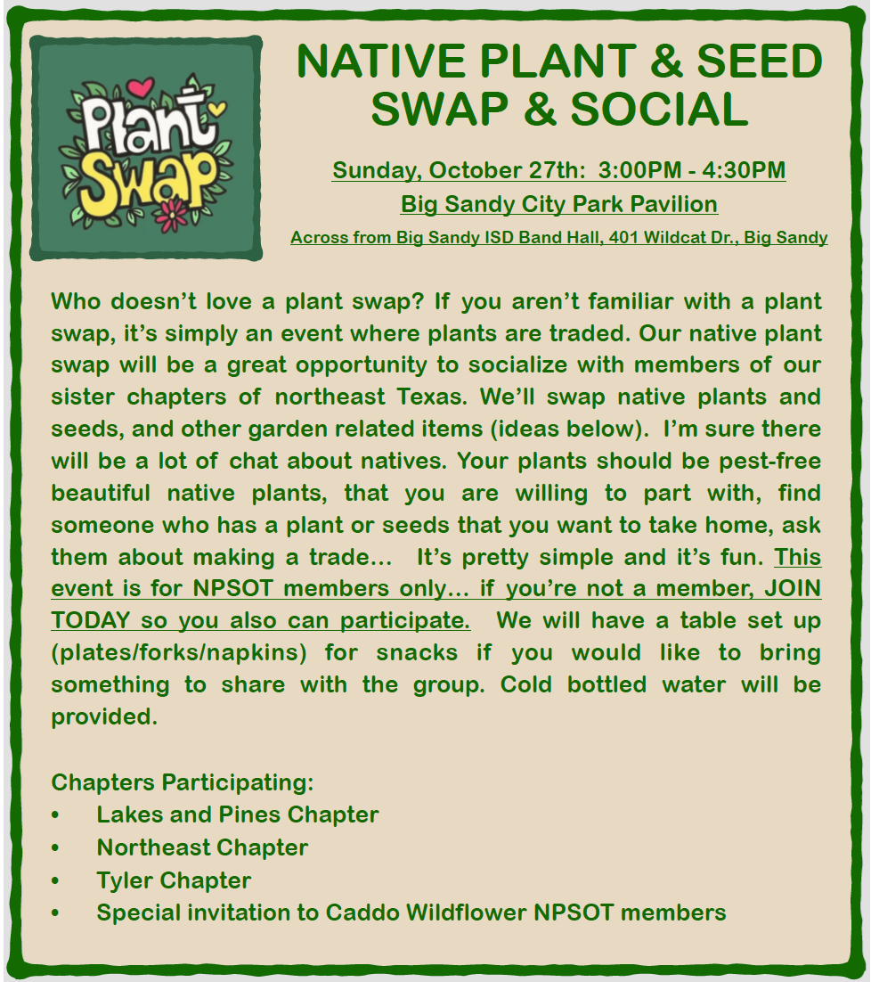 East Texas Swap & Social at the Big Sandy City Park Pavilion - Native ...